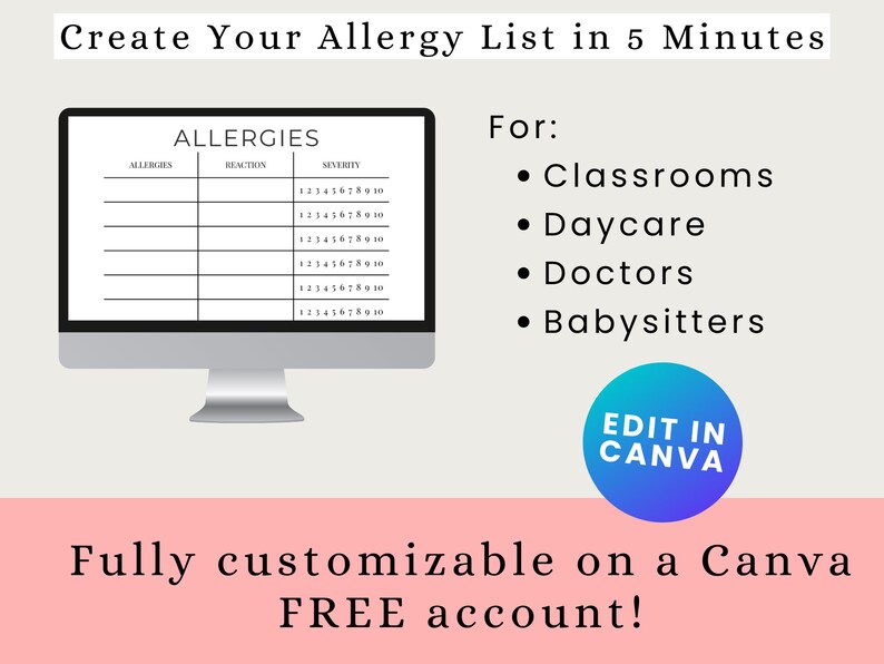 Classroom Allergy List, Food Reactions, Daycare Forms, Allergy List ...
