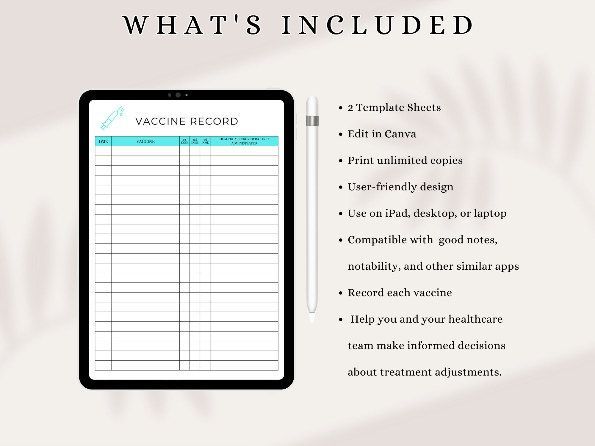 Vaccine Record Tracker Immunization Sheet Vaccination Log Medical ...