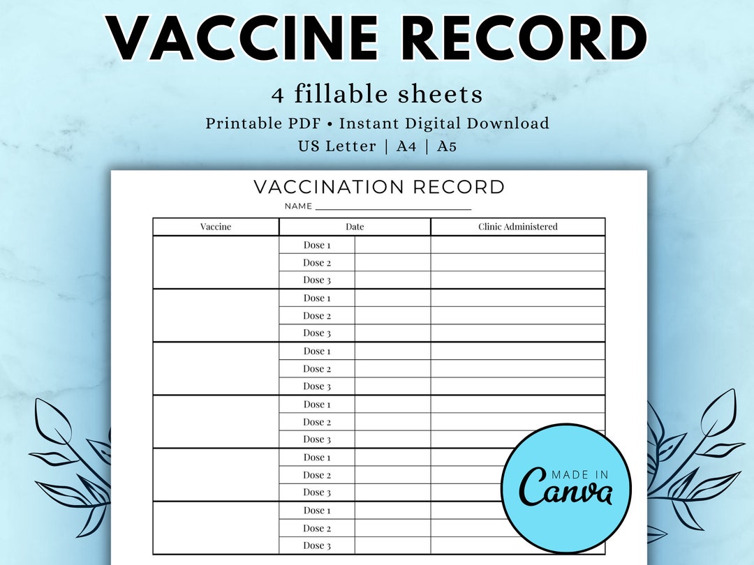 Vaccination Record Child Medical Information for Parents Immunization ...