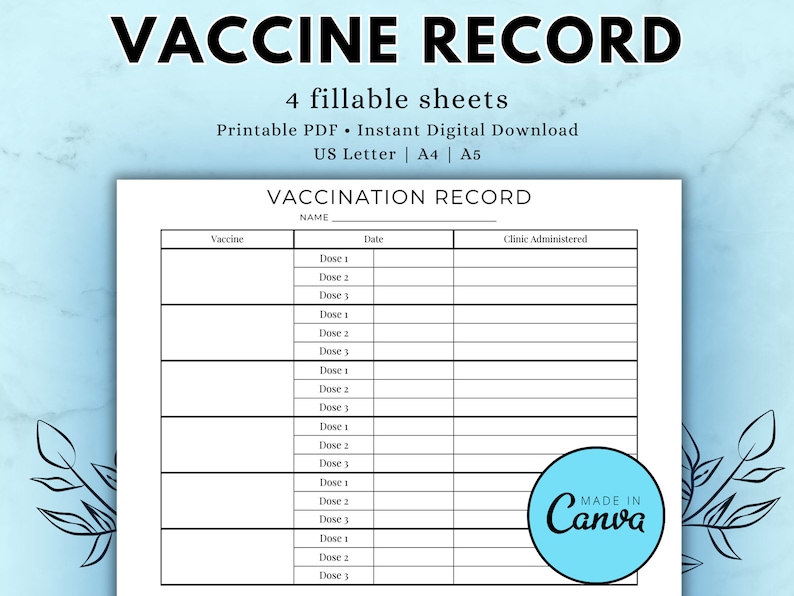 Vaccination Record Child Medical Information for Parents Immunization ...