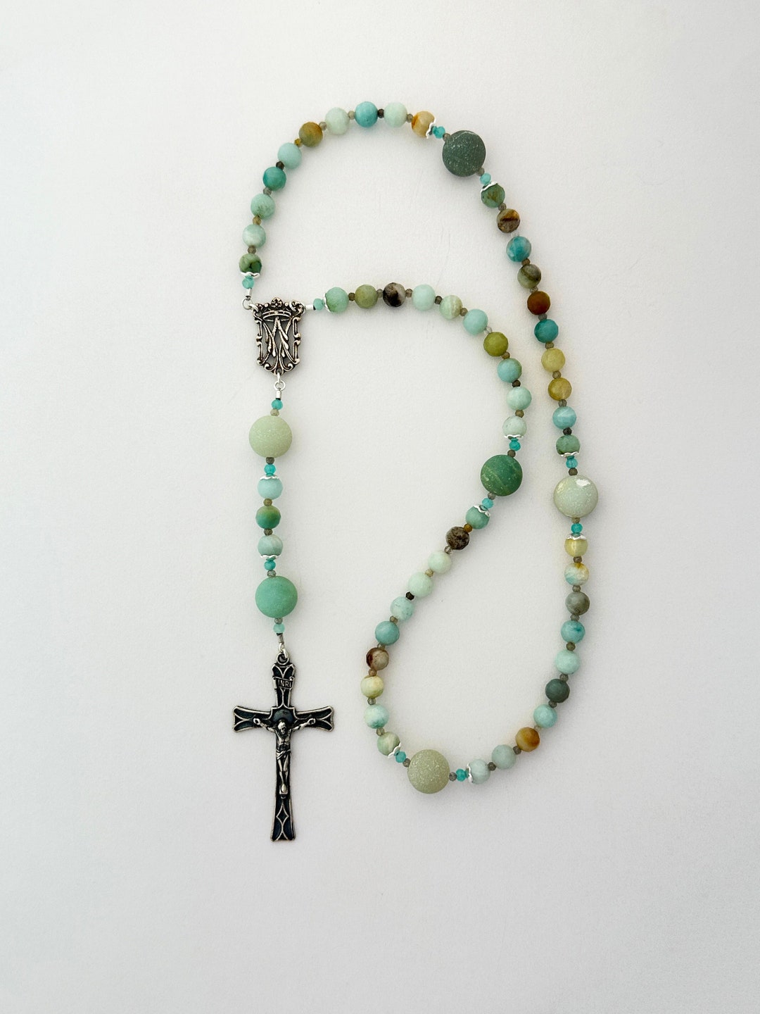 Rosary: Auspice Maria & Amazonite Gemstone in Sterling Silver - Etsy