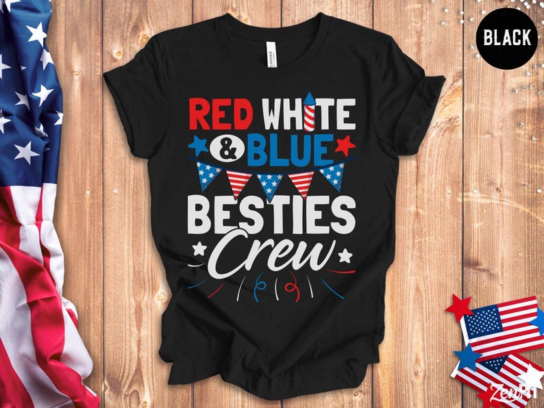 Matching 4th of July Besties Crew T-shirts, Red White Blue: 100% Cotton ...