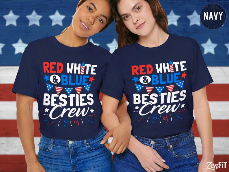 Matching 4th of July Besties Crew T-shirts, Red White Blue: 100% Cotton ...