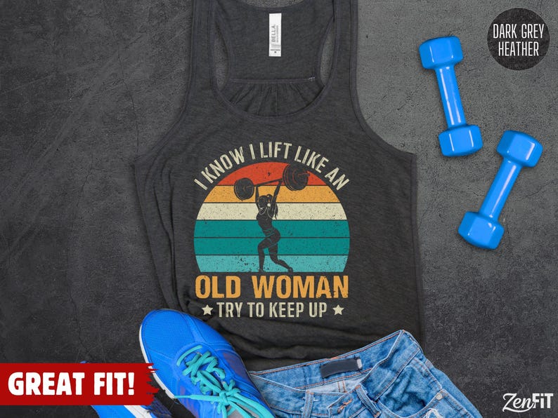 Women's Racerback Gym Tank Top, Lift Like an Old Woman: Polyester Blend ...