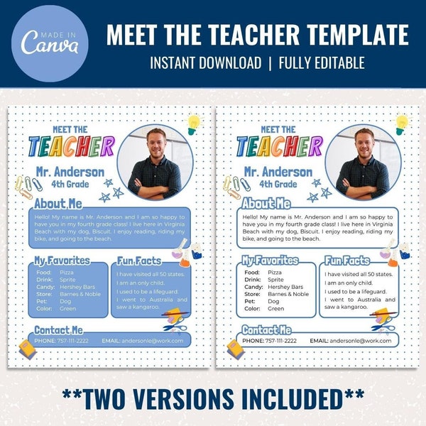 Meet the Teacher Template - Etsy