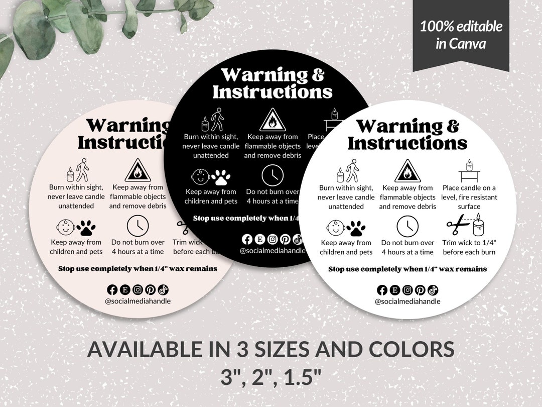 Editable Candle Warning Label Template, Candle Warning Template Canva ...