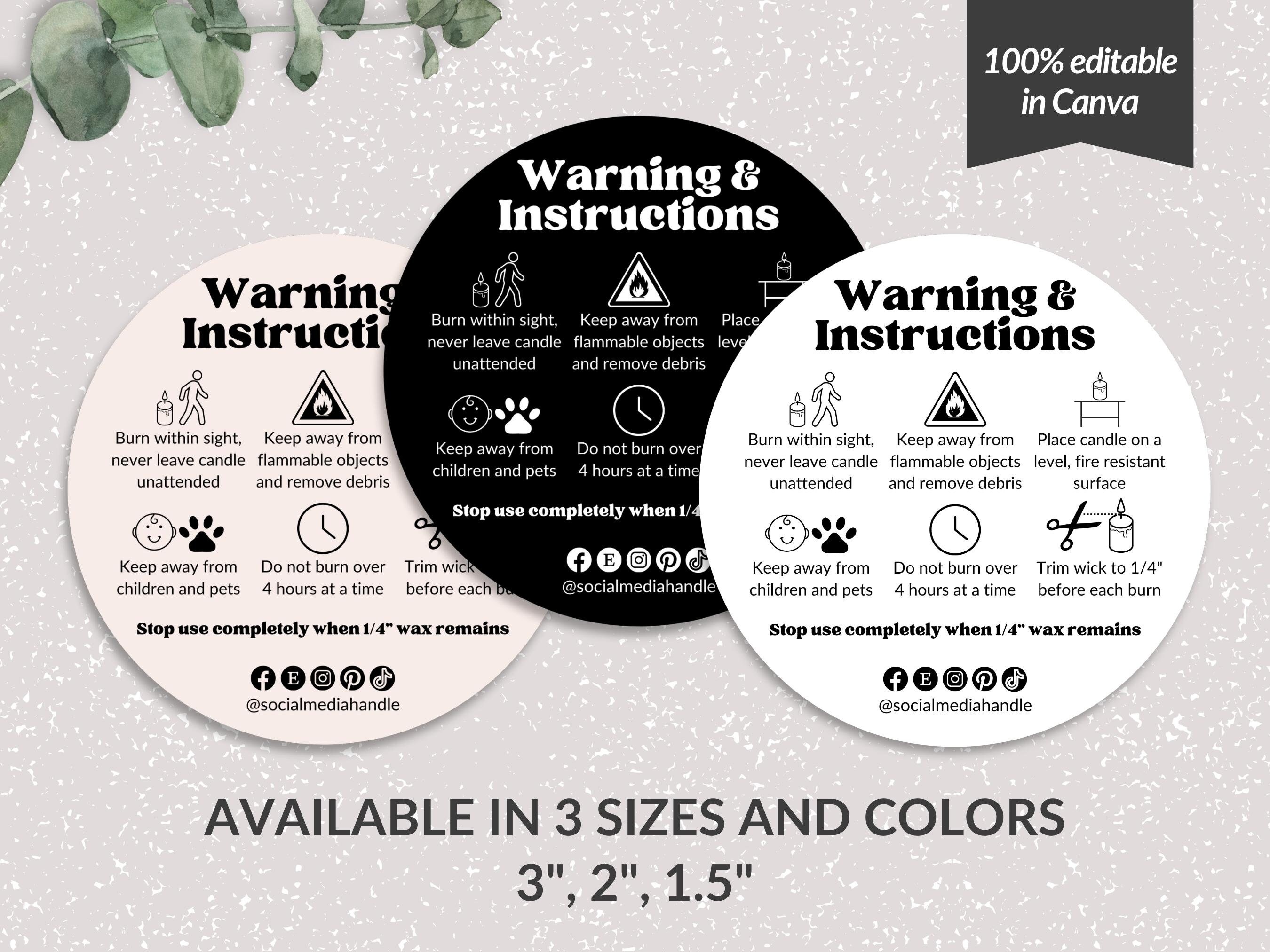 Editable Candle Warning Label Template, Candle Warning Template Canva ...