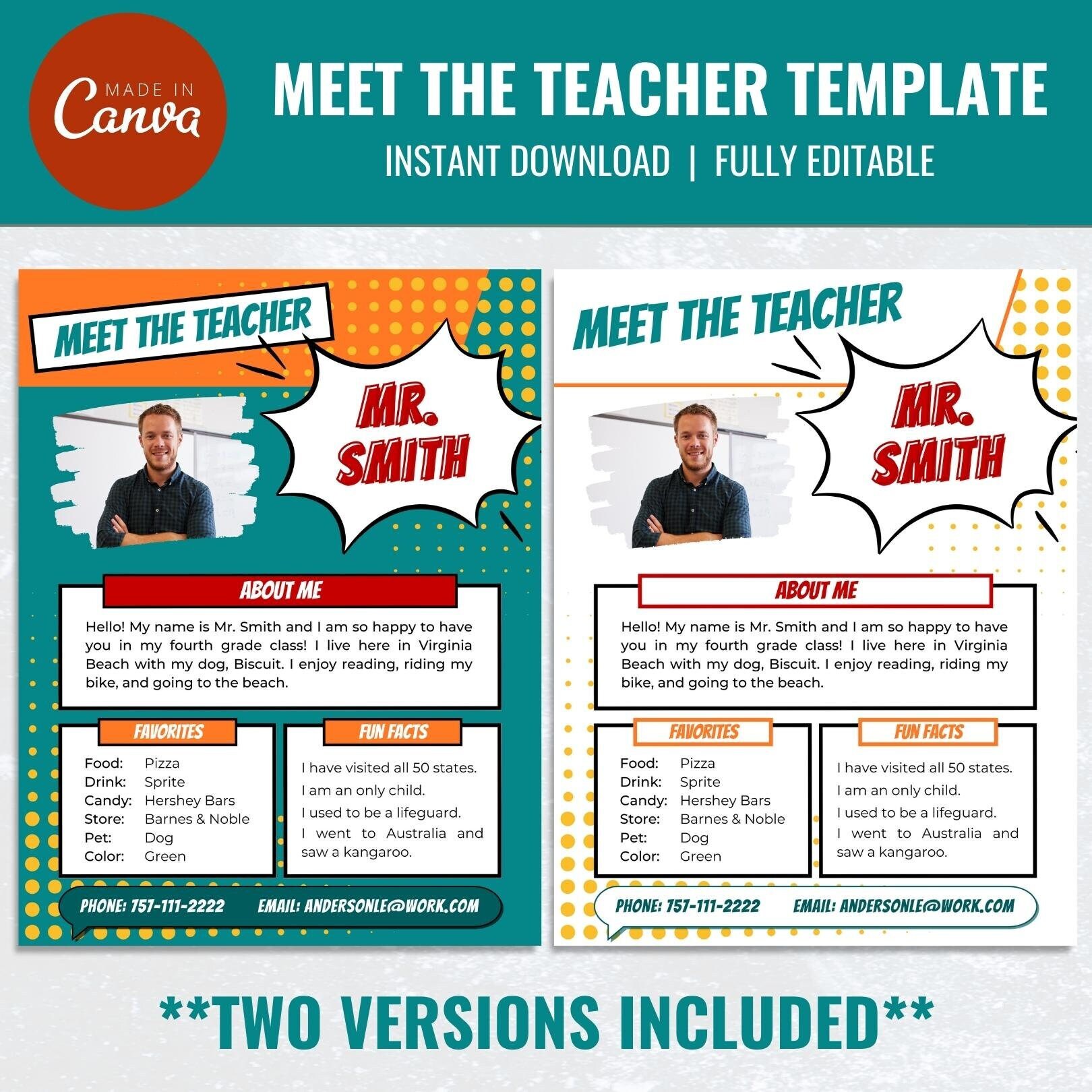 Superhero Comic Male Meet the Teacher Template, Editable Printable ...