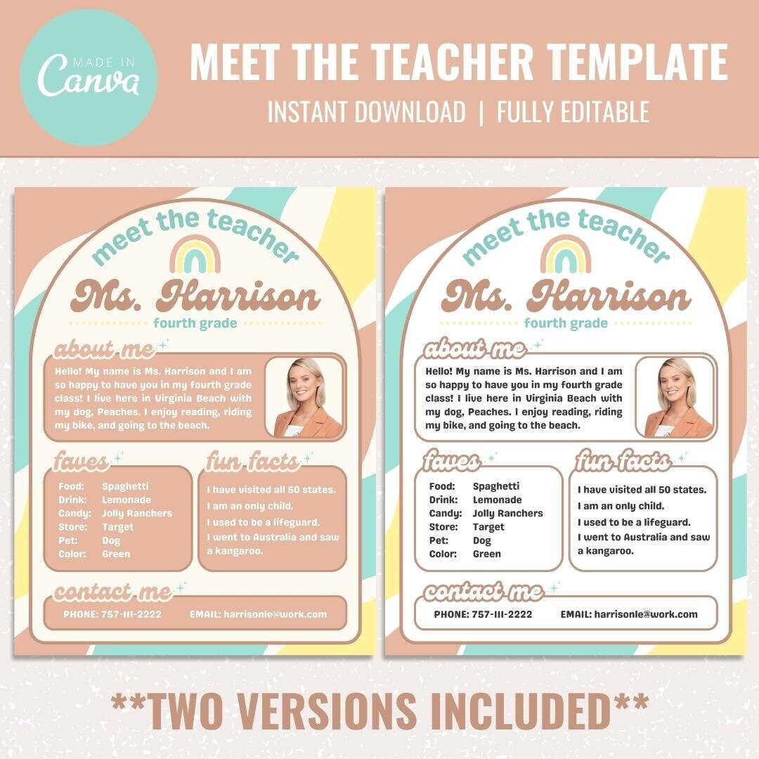 Groovy Boho Meet the Teacher Template, Retro Canva Editable Template ...