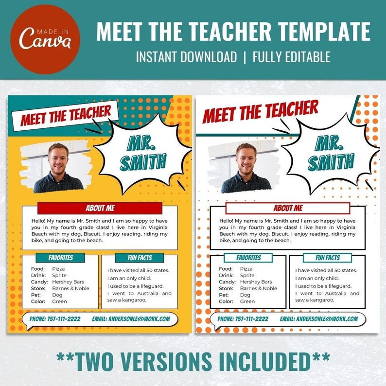 Superhero Male Meet the Teacher Template, Editable Printable Canva ...