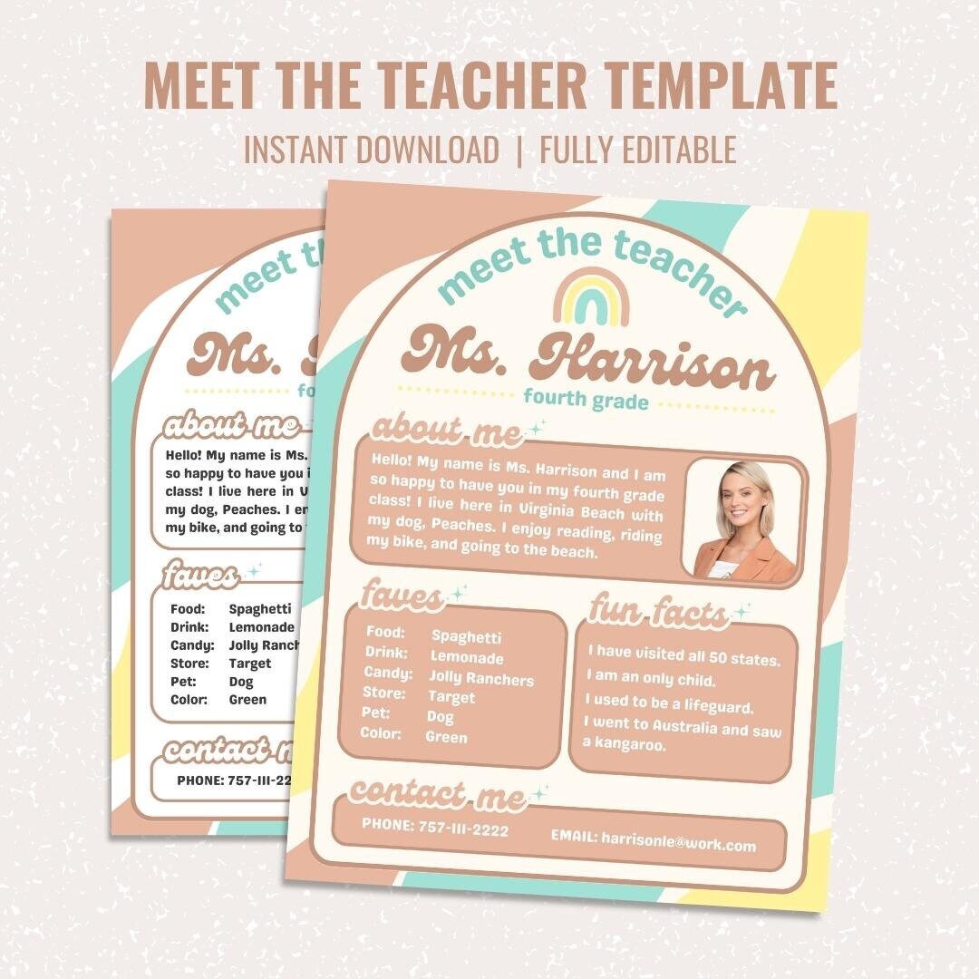 Groovy Boho Meet the Teacher Template, Retro Canva Editable Template ...