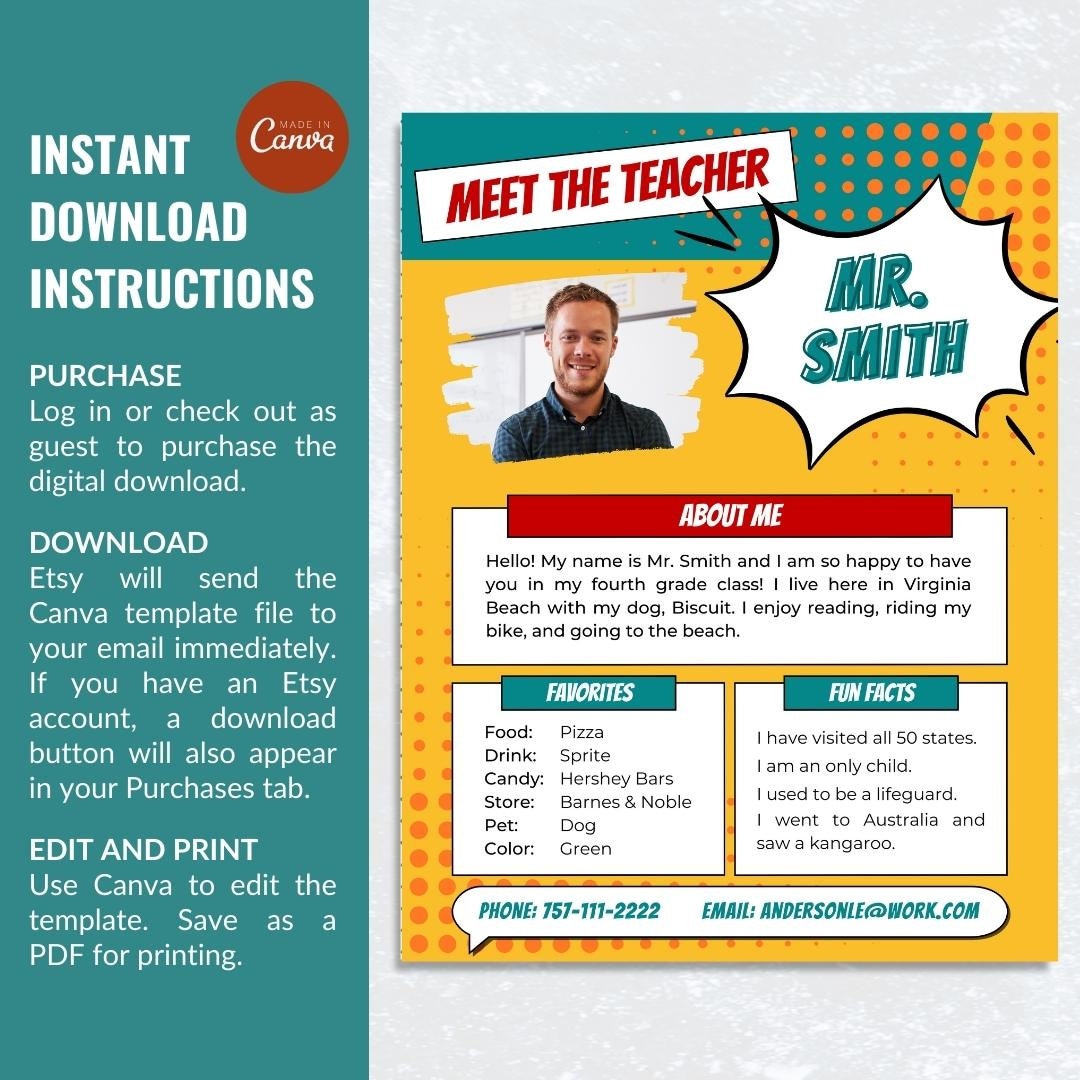Superhero Male Meet the Teacher Template, Editable Printable Canva ...