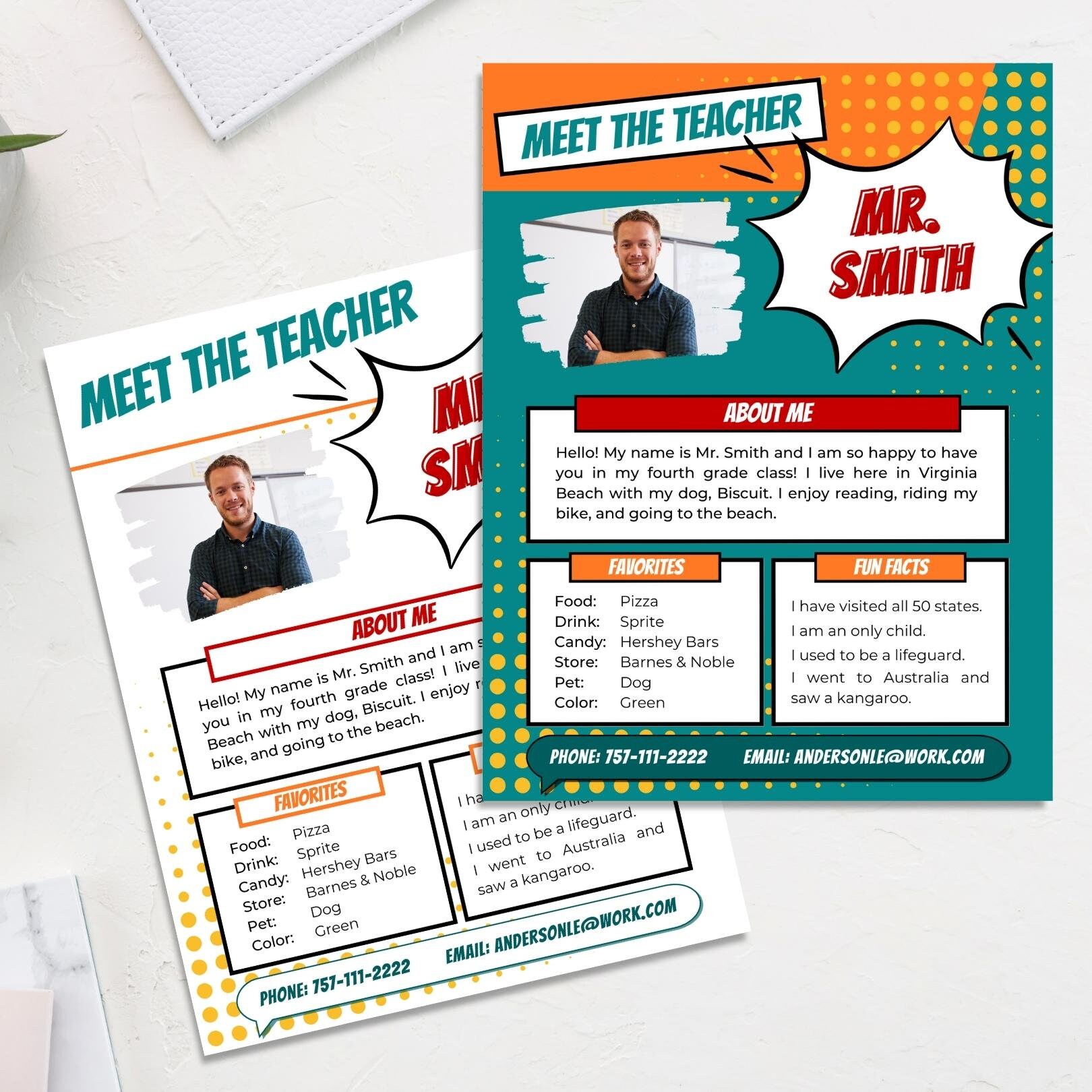 Superhero Comic Male Meet the Teacher Template, Editable Printable ...