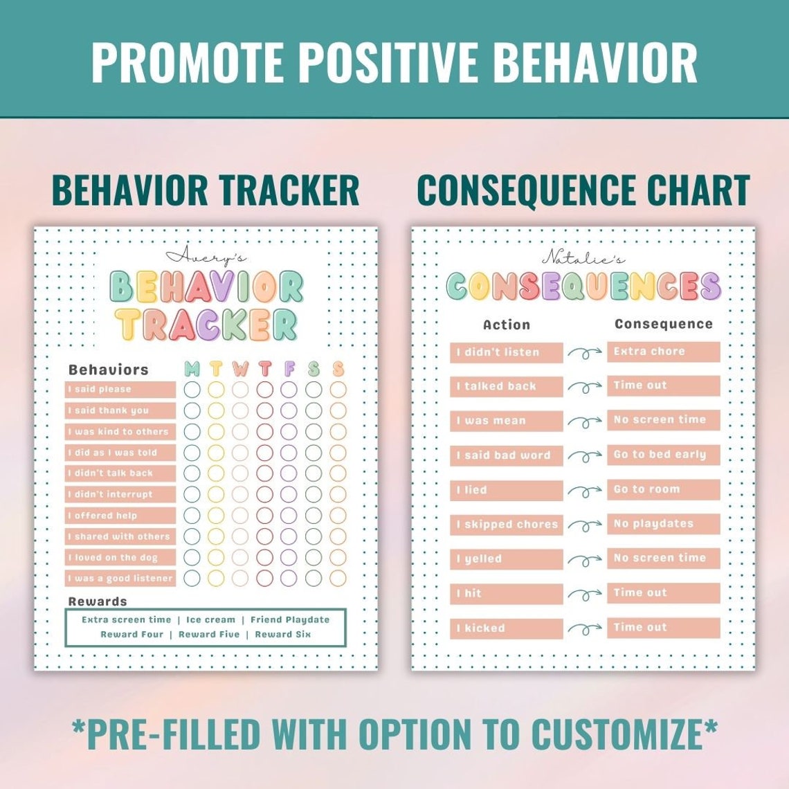 Editable Kids Chore Chart Bundle, Reward Bucks, Allowance Tracker ...