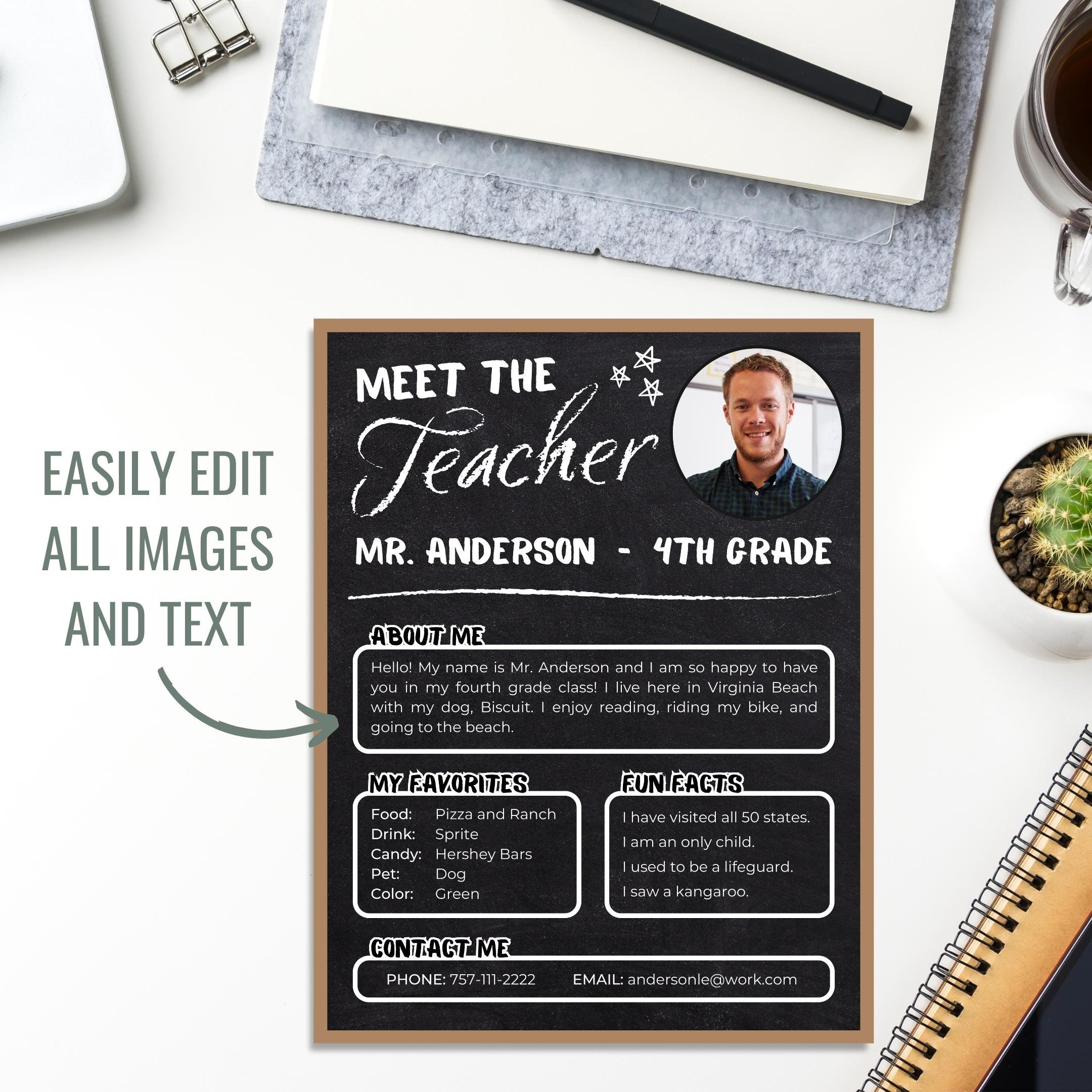 Chalkboard Male Meet the Teacher Template Editable Printable - Etsy