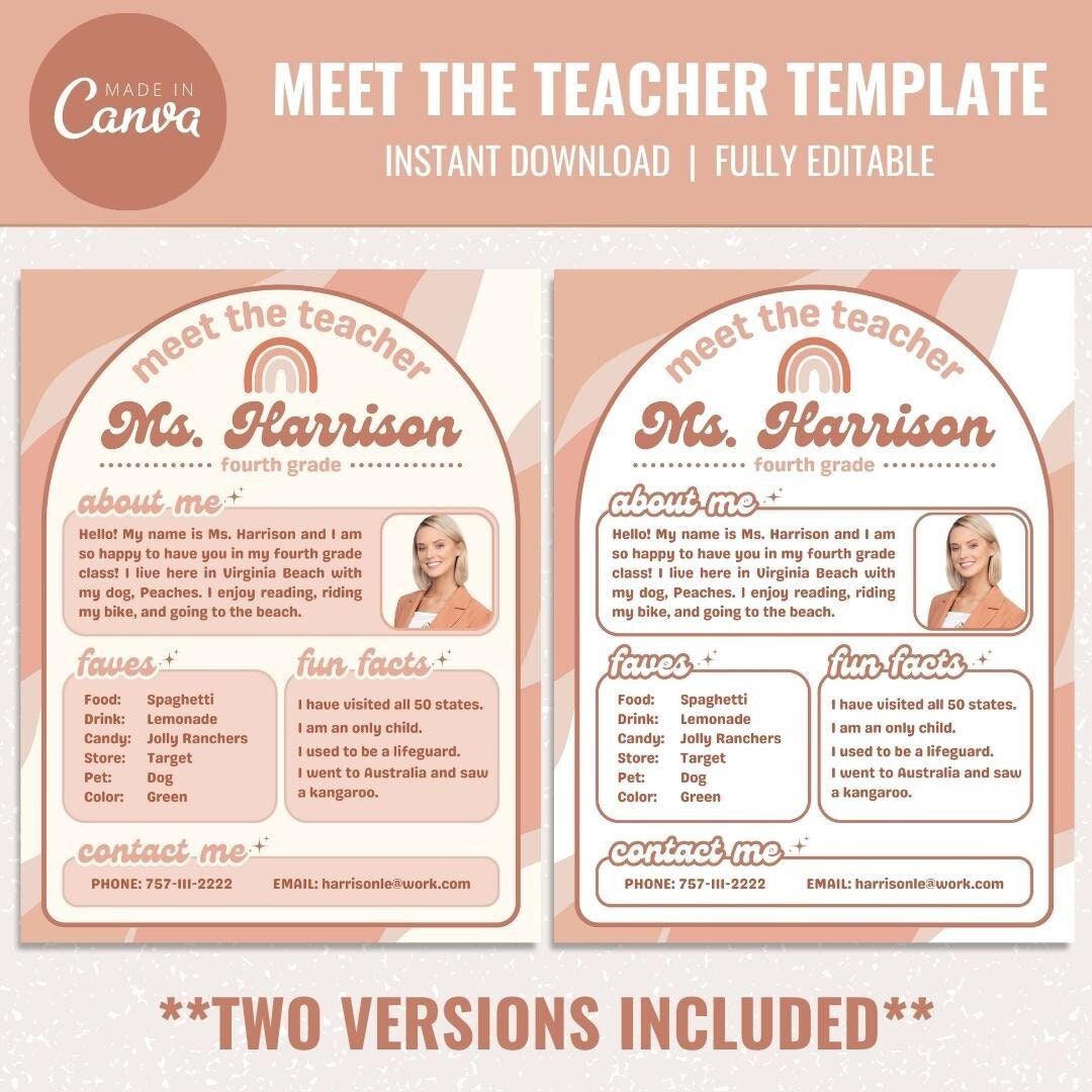Groovy Boho Meet the Teacher Template, Retro Canva Editable Template ...