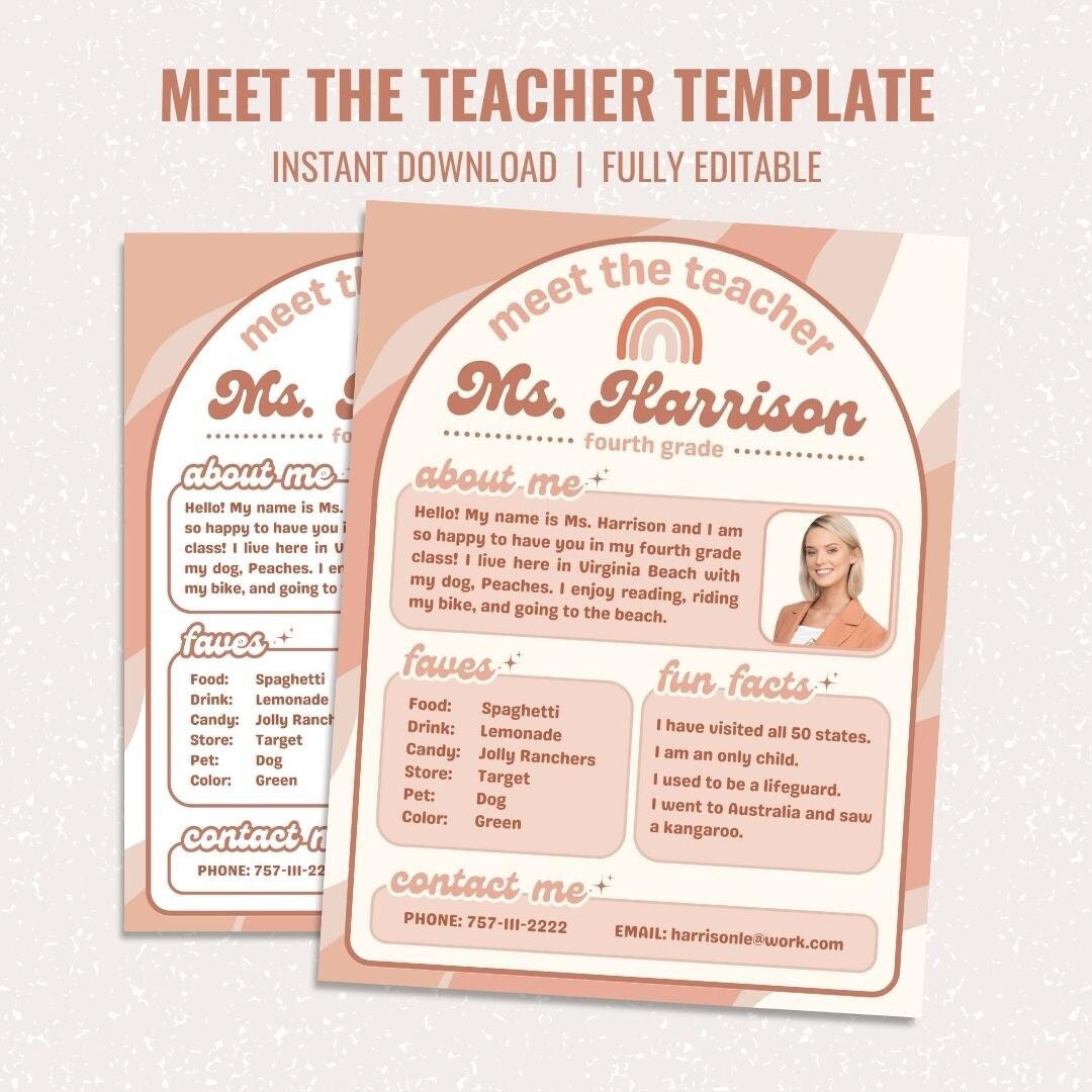 Groovy Boho Meet the Teacher Template, Retro Canva Editable Template ...