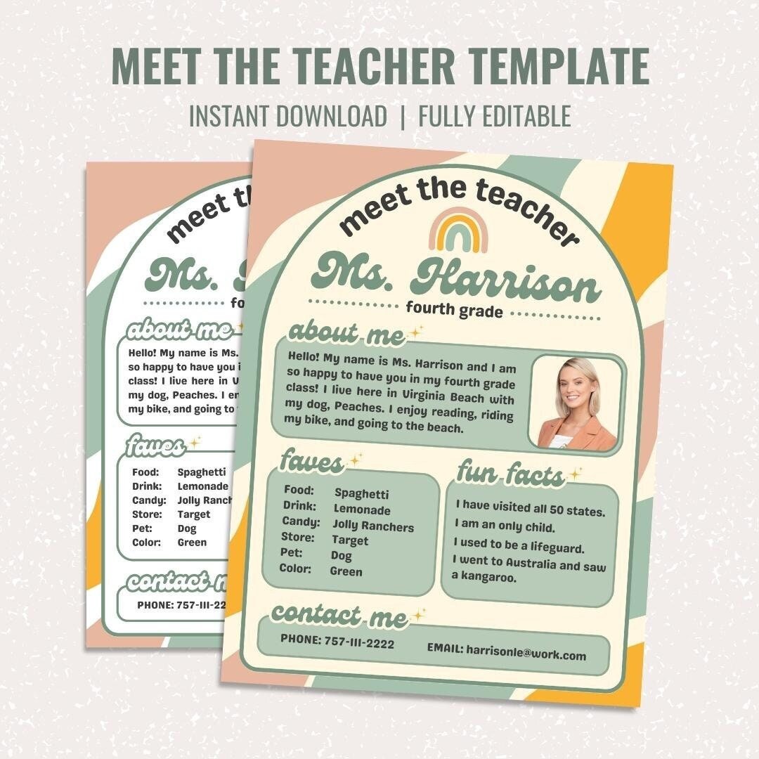 Groovy Boho Meet the Teacher Template, Retro Canva Editable Template ...