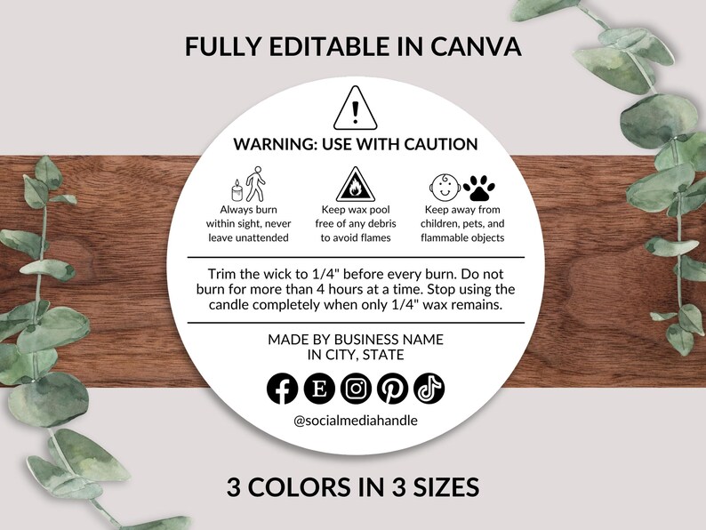 Editable Candle Warning Label Template, Candle Warning Template Canva ...