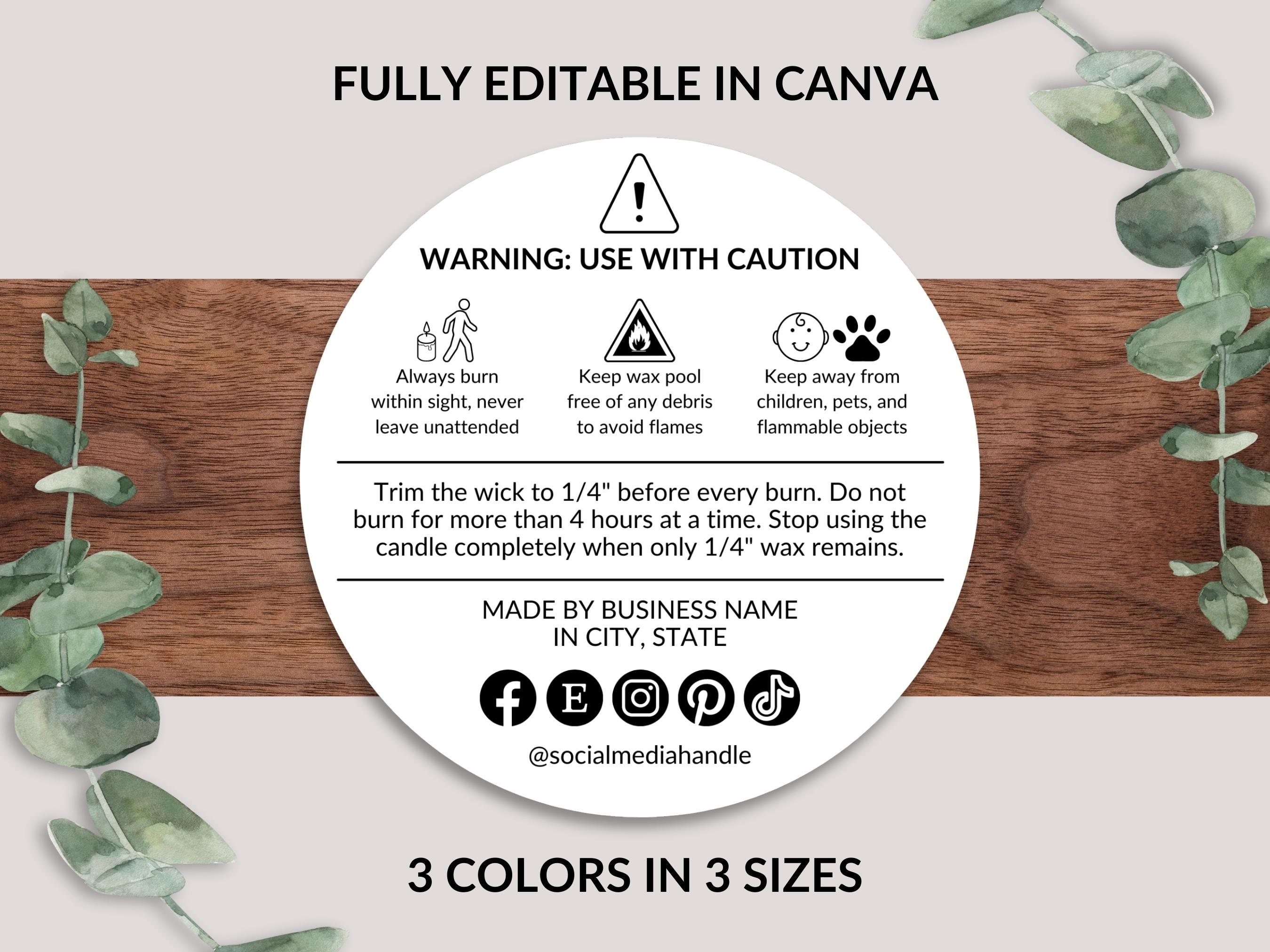 Editable Candle Warning Label Template, Candle Warning Template Canva ...