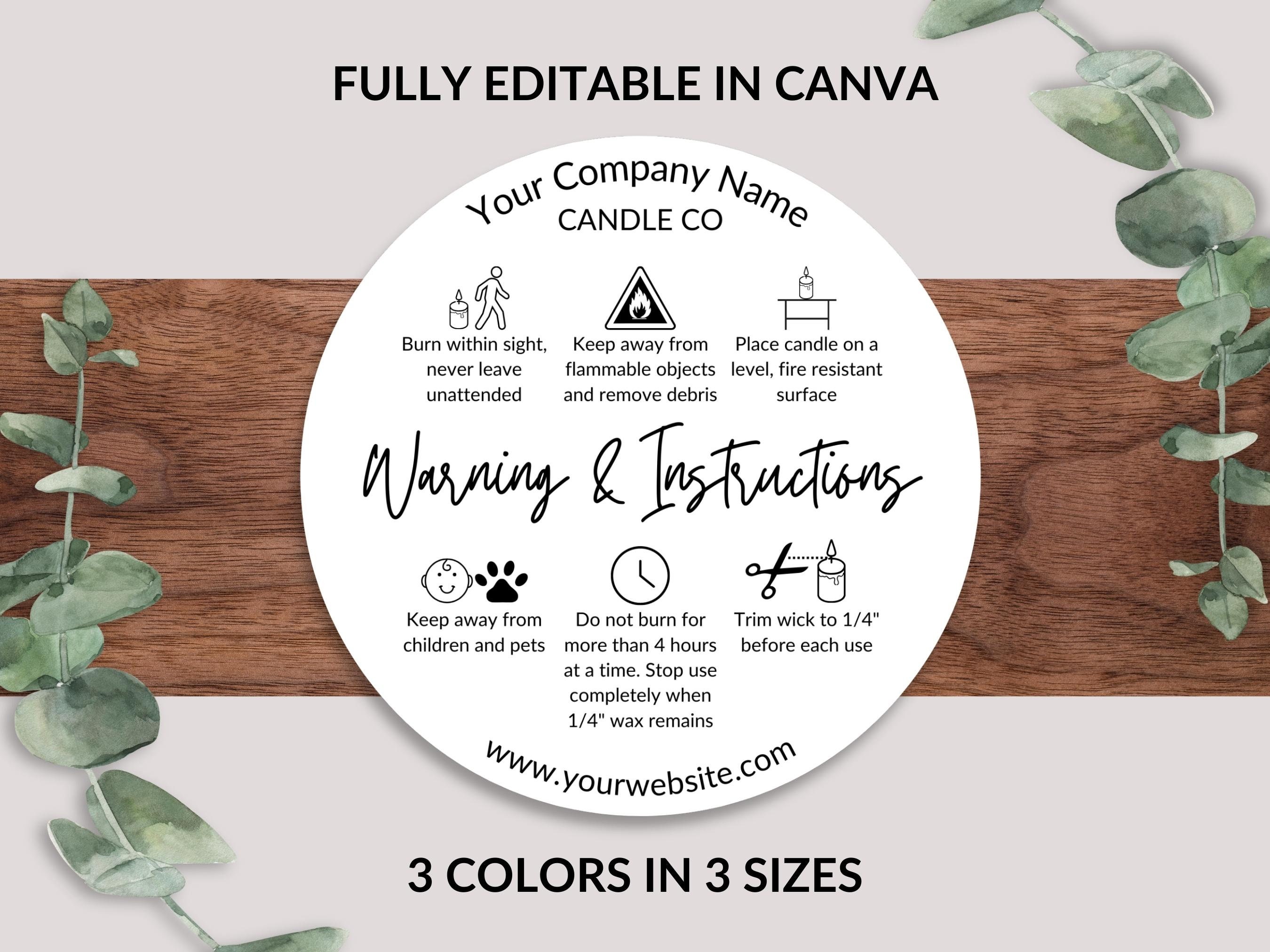 Editable Candle Warning Label Template, Candle Warning Template Canva ...