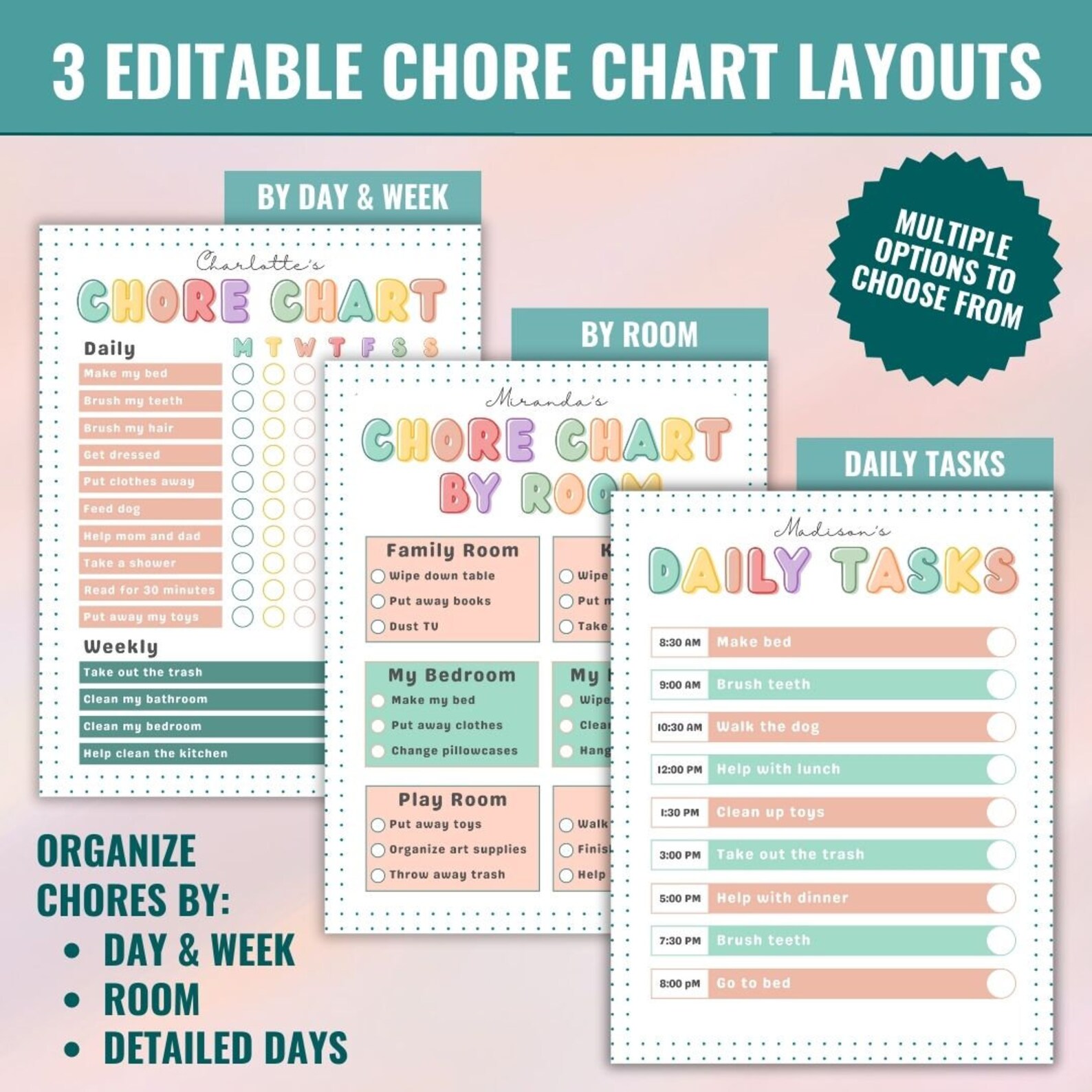 Editable Kids Chore Chart Bundle, Reward Bucks, Allowance Tracker ...