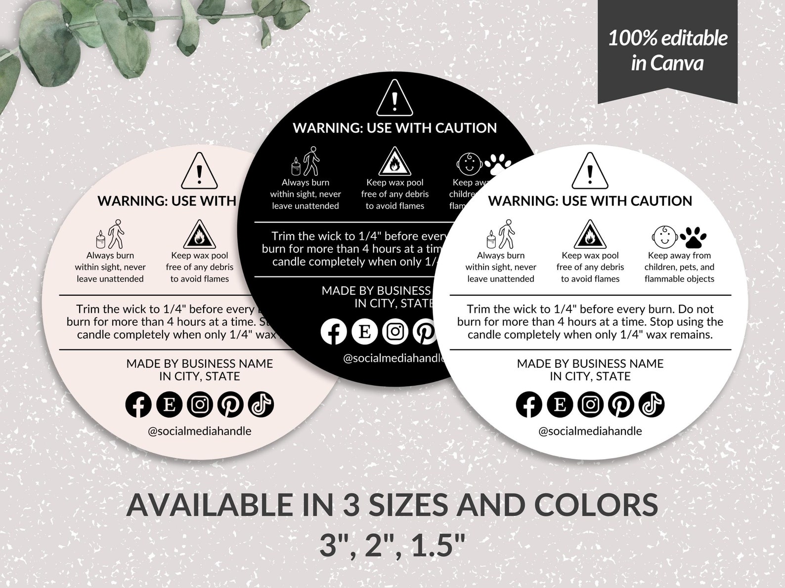 Editable Candle Warning Label Template, Candle Warning Template Canva ...