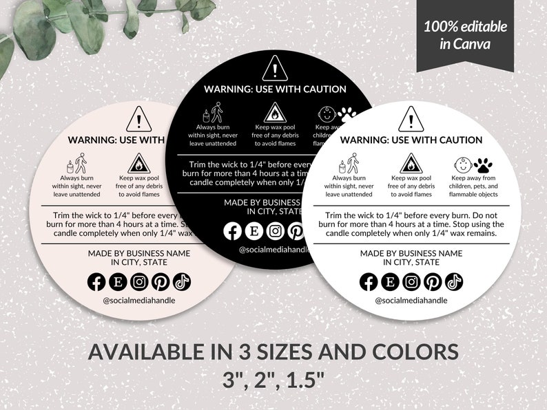 Editable Candle Warning Label Template, Candle Warning Template Canva ...