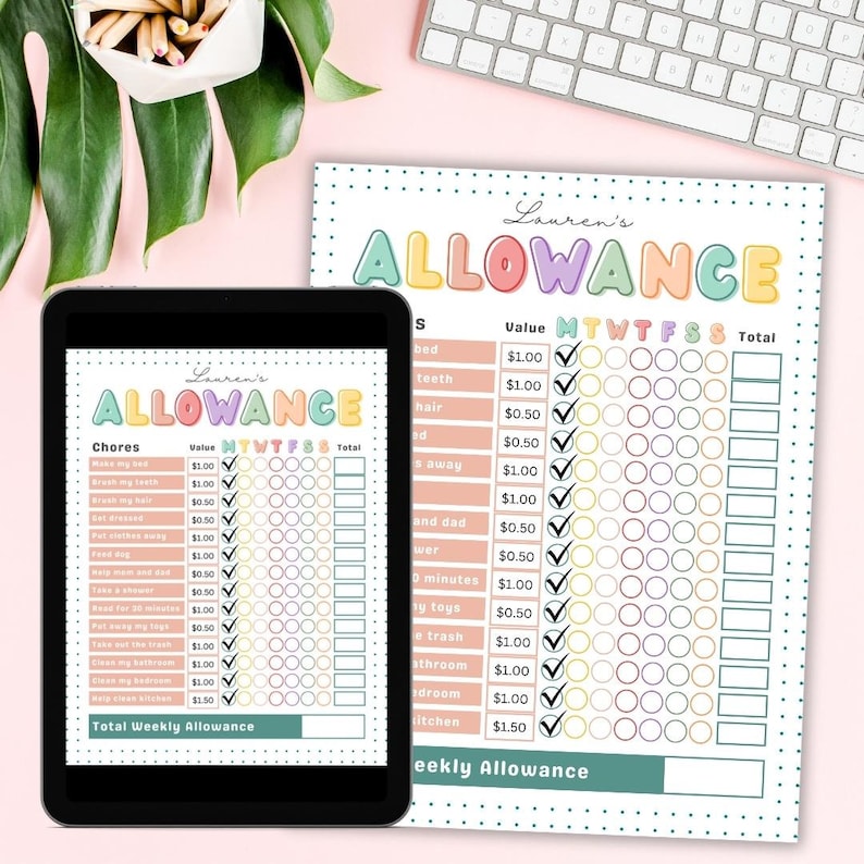 Editable Allowance Chore Chart for Kids, Printable Allowance Tracker ...