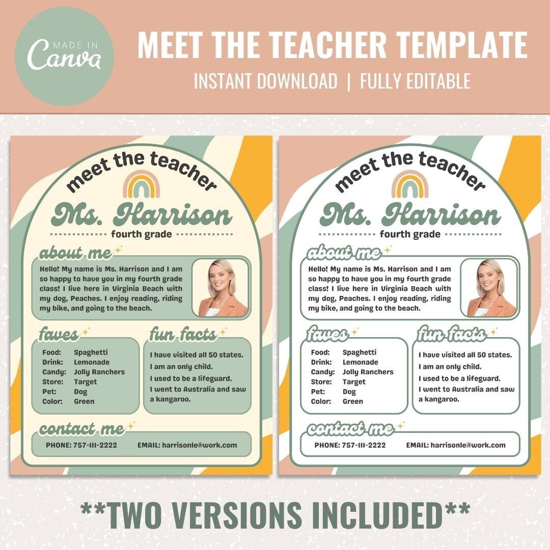 Groovy Boho Meet the Teacher Template, Retro Canva Editable Template ...