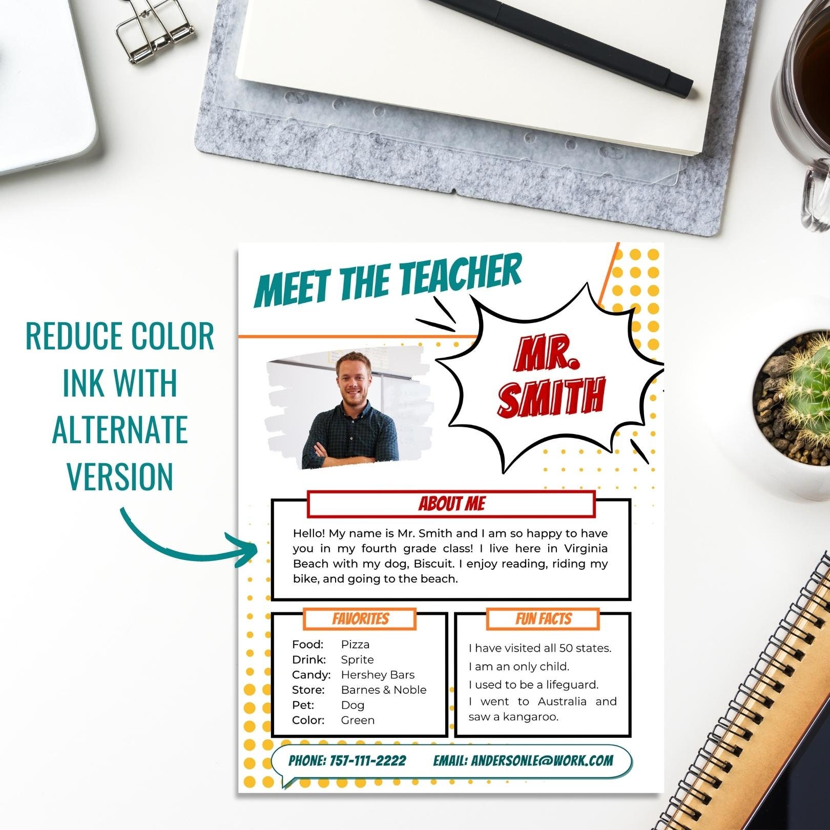 Superhero Comic Male Meet the Teacher Template, Editable Printable ...