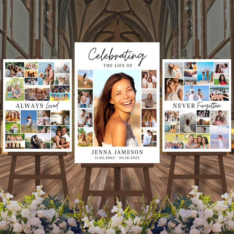 Funeral Photo Collage Sign Set Templates, Funeral Welcome Sign Template ...