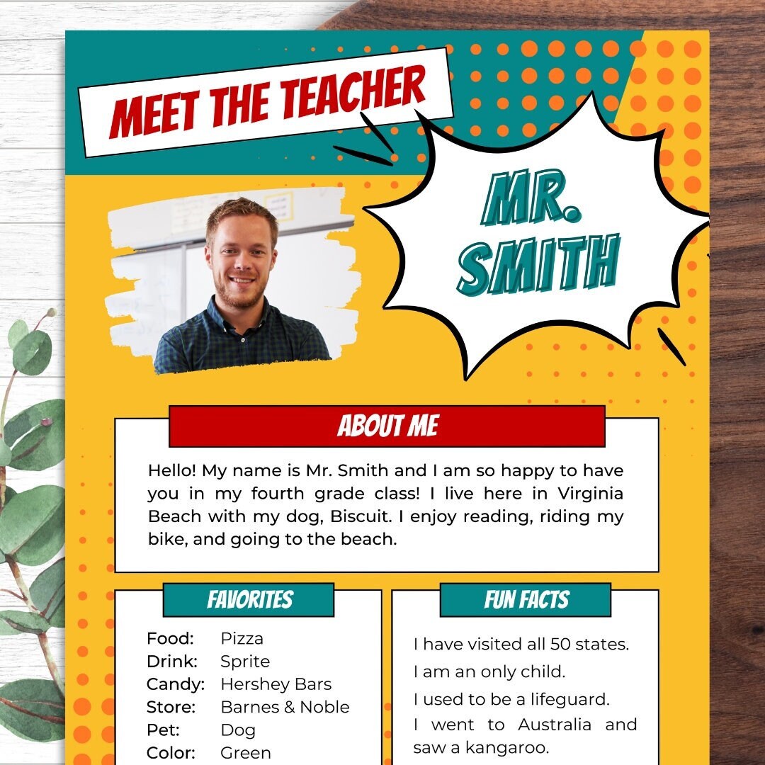 Superhero Male Meet the Teacher Template, Editable Printable Canva ...