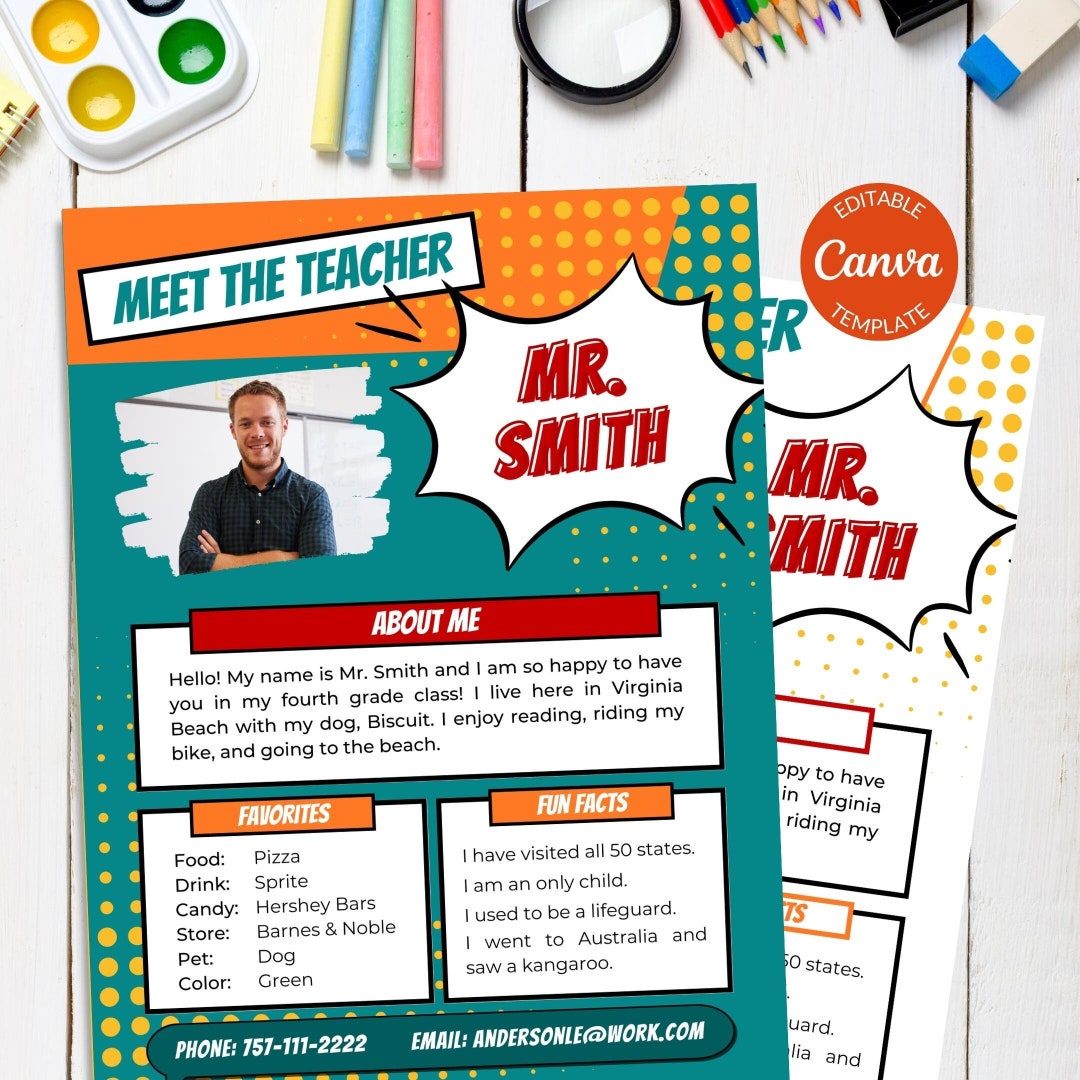 Superhero Comic Male Meet the Teacher Template, Editable Printable ...