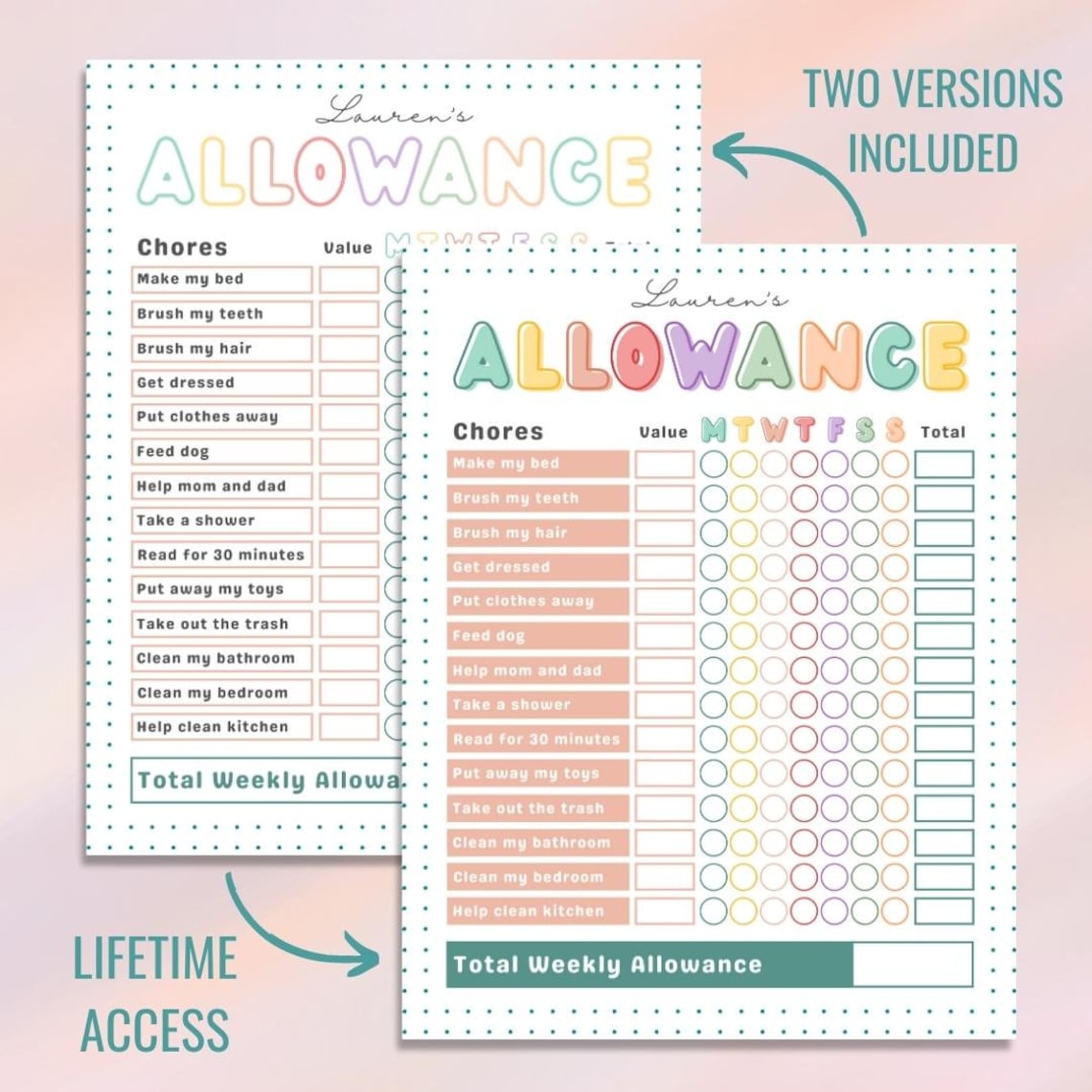 Editable Allowance Chore Chart for Kids, Printable Allowance Tracker ...