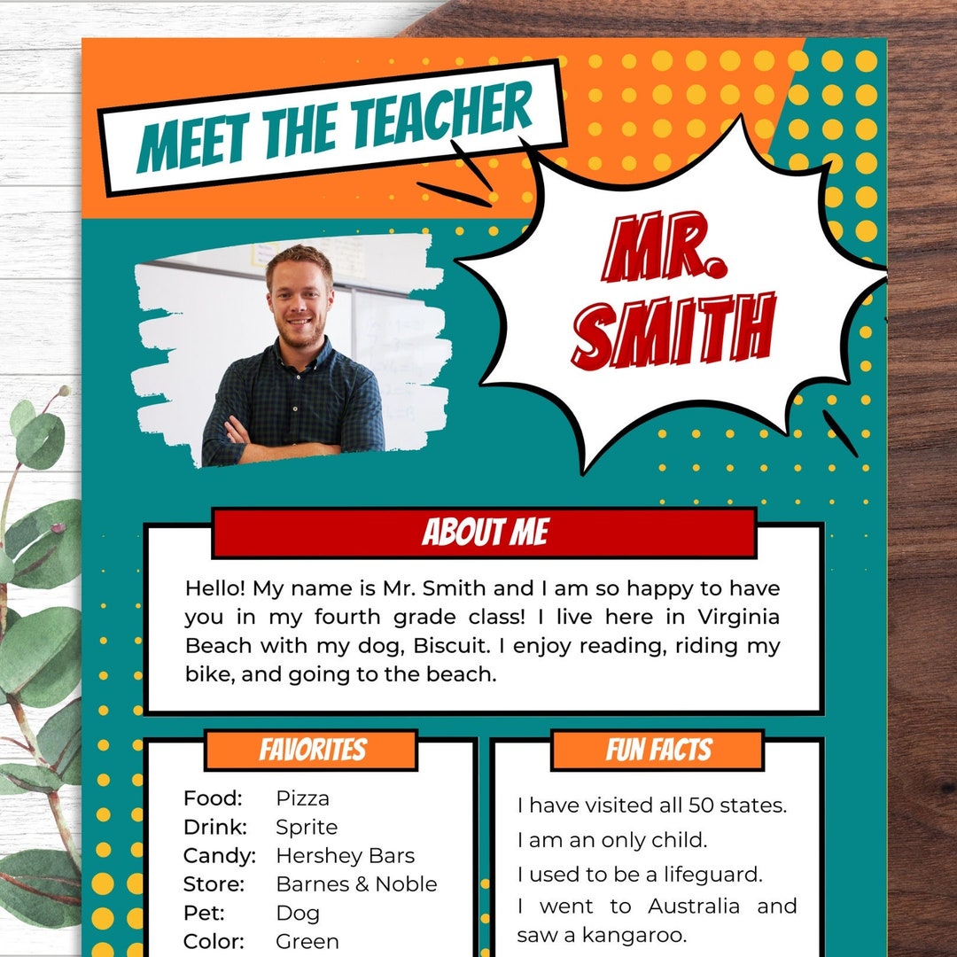 Superhero Comic Male Meet the Teacher Template, Editable Printable ...