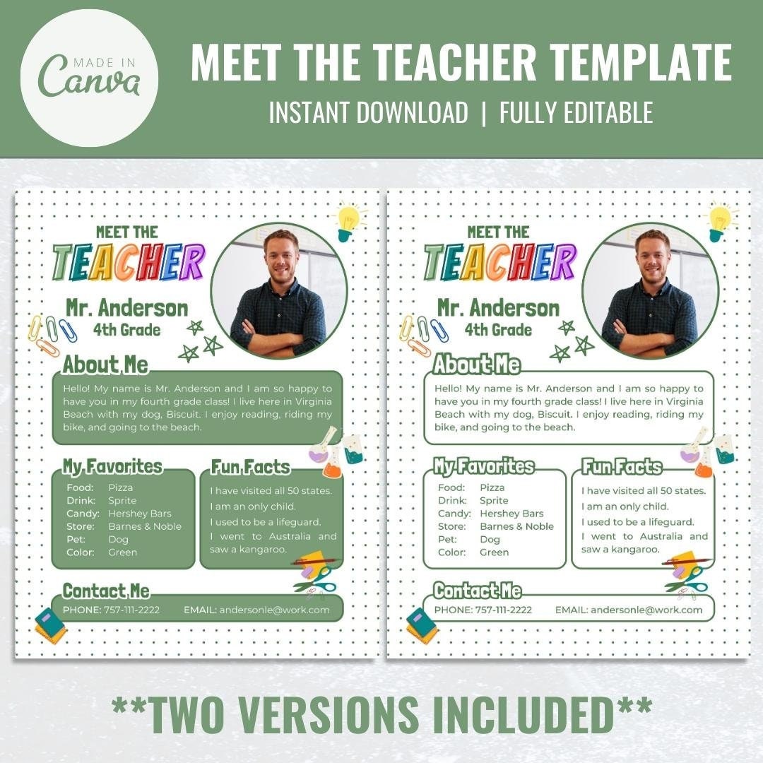 Male Meet the Teacher Template, Editable Printable Canva Open House ...