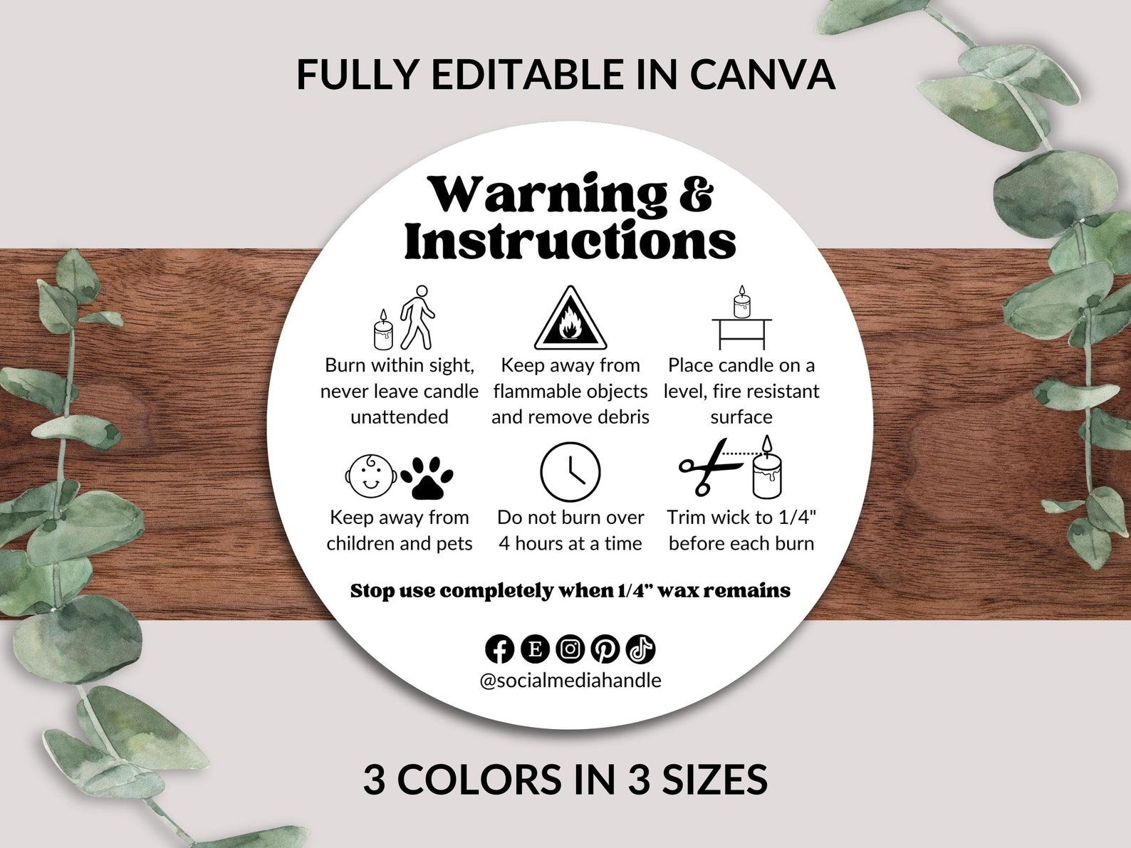 Editable Candle Warning Label Template, Candle Warning Template Canva ...