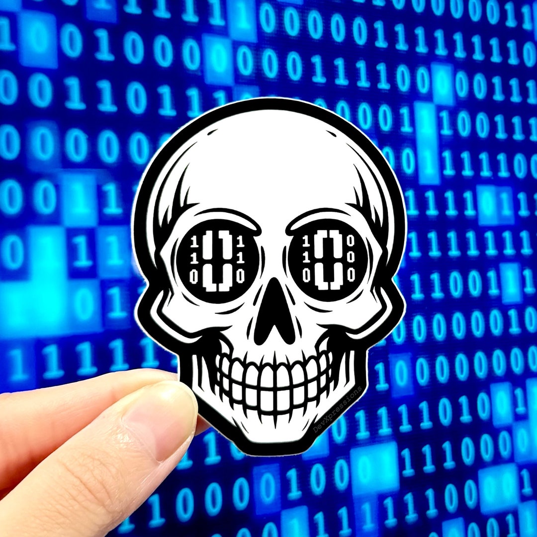 Binary Skull Sticker - Programmer - Engineer - Coder - Software Developer - Computer Science ...