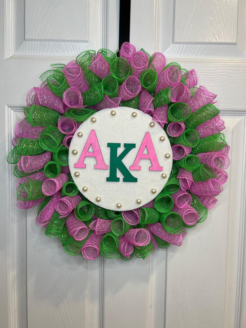 AKA Sorority Wreath, AKA, Alpha Kappa Alpha Decor, Pink and Green Decor ...