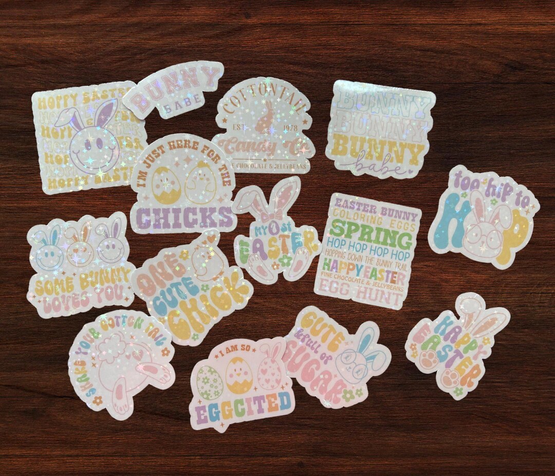 Retro Easter Holographic Stickers L Build Your Own Sticker Pack L Bunny ...