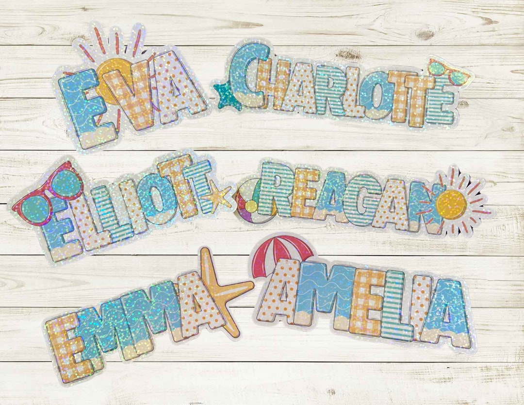Summer Themed Name Stickers Water Bottle Stickers Laptop Sticker ...