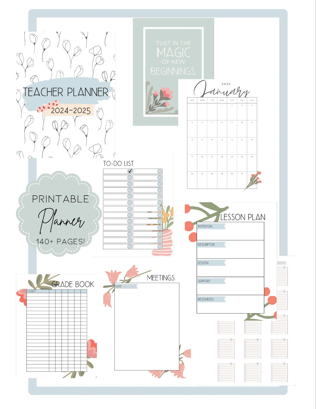 140 Page Digital or Printable Teacher Planner! 2024-2025 School Year - Etsy