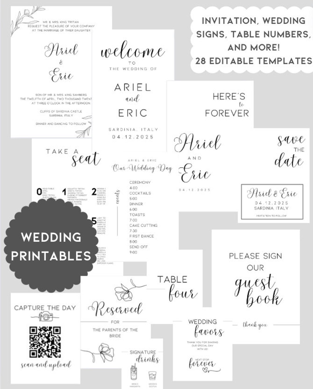 Printable & Editable Wedding Invitations and Signage! Invitation, Save ...