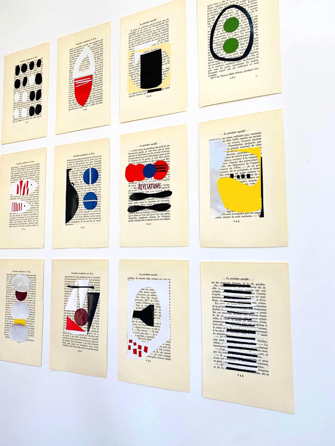 Abstract Collage Art Set of 12: Vintage Book Page Minimalist Wall Decor ...