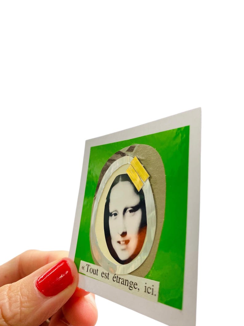 Handmade Mona Lisa Collage: Green Vinyl, Gold & Silver Art (6x6 Cm) - Etsy
