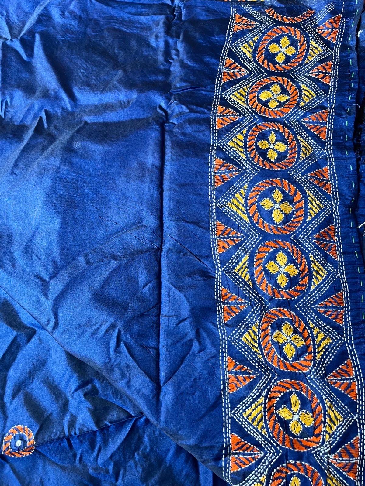 Hand Embroidered Kantha Stitch Saree With Blouse Piece | Blended ...