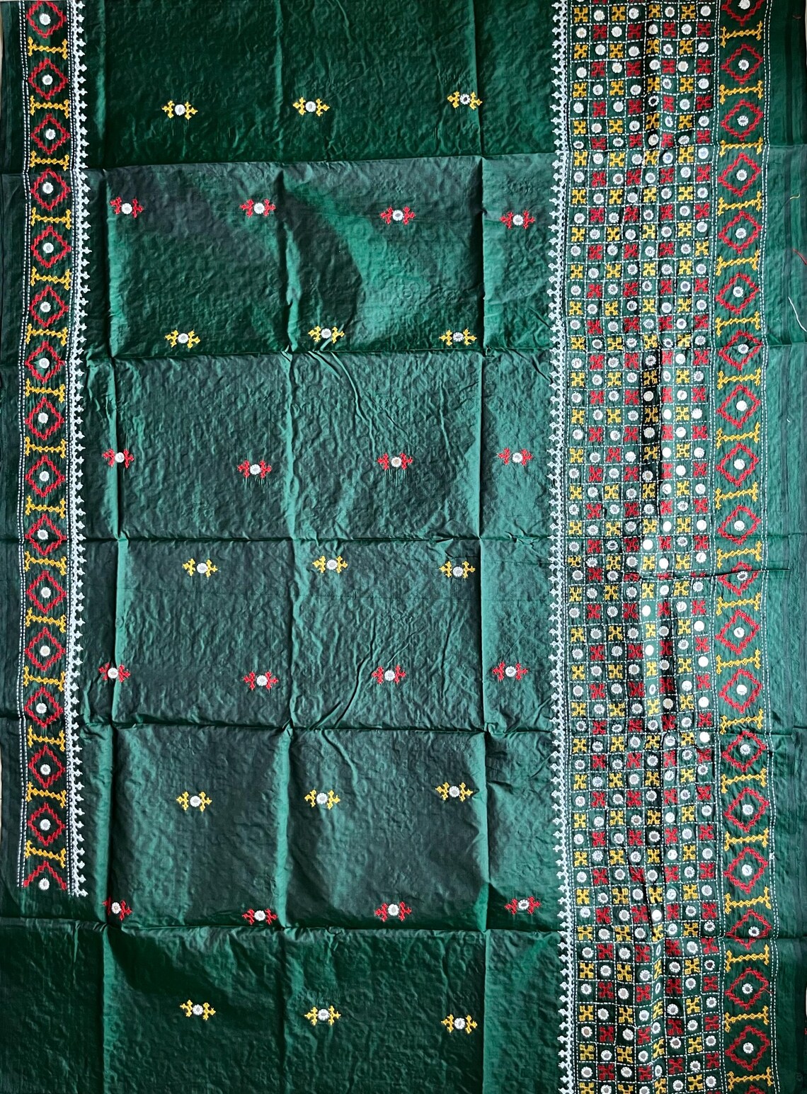 Gujarati Grace Embroidered Kutch Stitch Saree in Pure Tasar Silk for ...