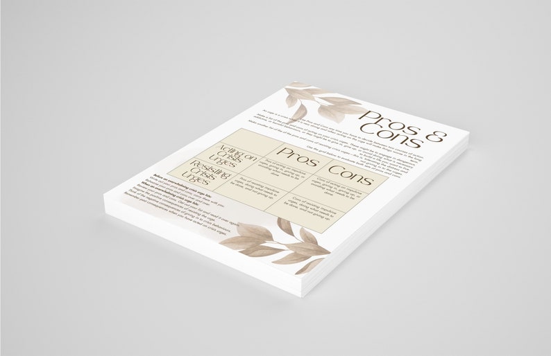 Pros & Cons Poster Worksheet DBT Dialectical Behaviour - Etsy UK