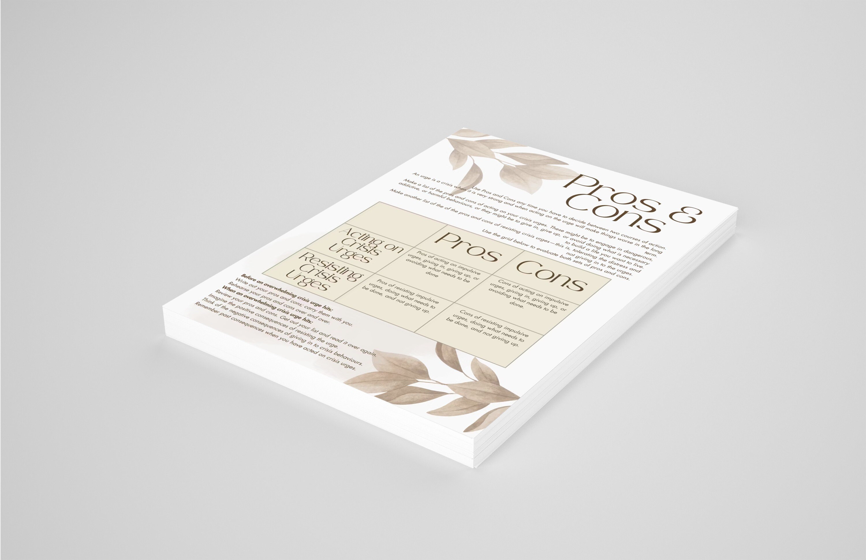 Pros & Cons Poster Worksheet DBT Dialectical Behaviour - Etsy UK